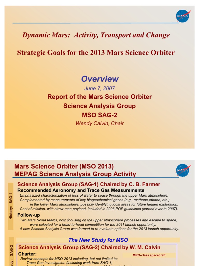 Mso Sag2 Overview Mepag | PDF | Mars | Geophysics