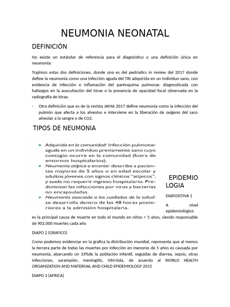 Neumonía Neonatal: Causas y Epidemiología | PDF | Neumonía ...