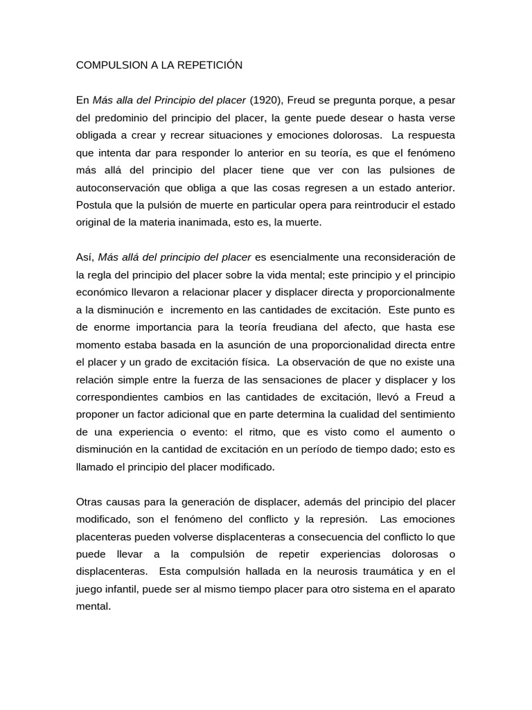 Compulsión a la Repetición en Freud | PDF | Placer | Sigmund Freud