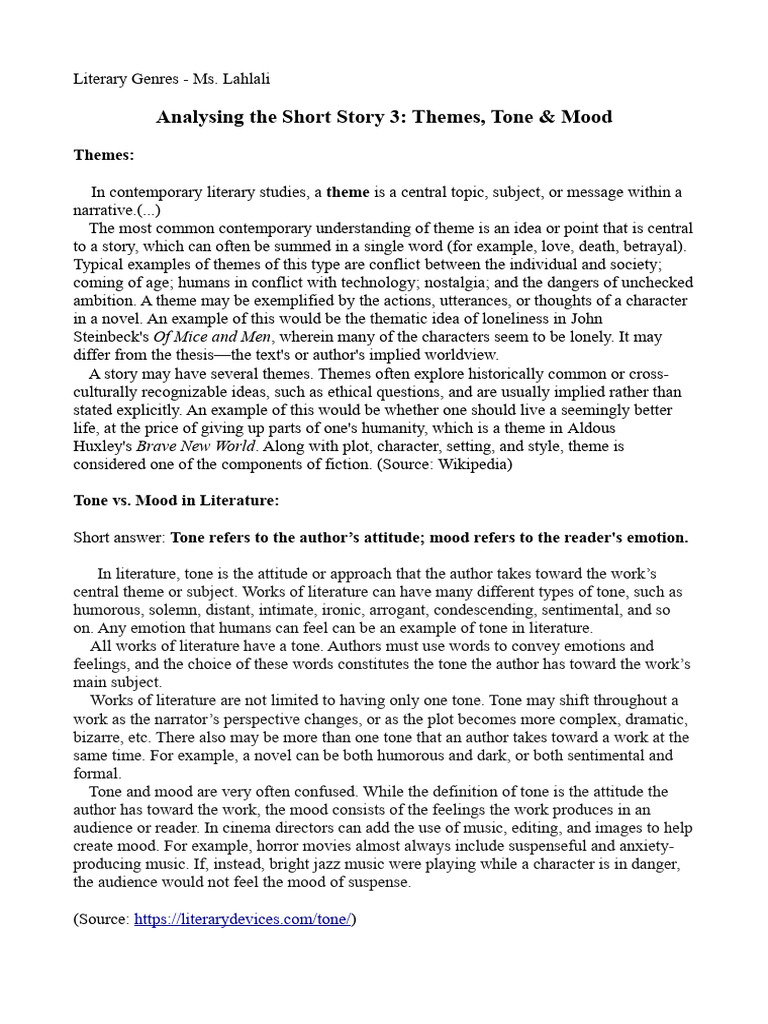 Themes Tone and Mood | PDF | Entertainment | Writing