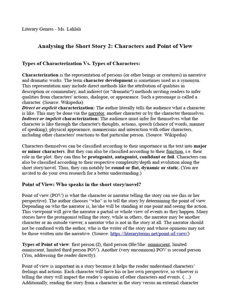 Characters and Point of View | PDF | Narration