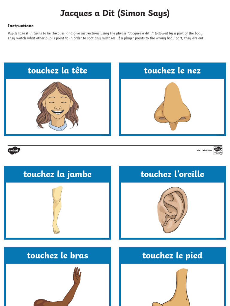 Jacques a Dit: Body Parts Game | PDF