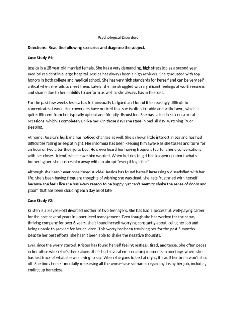 Case Study Scenarios | PDF | Mental Disorder | Sleep