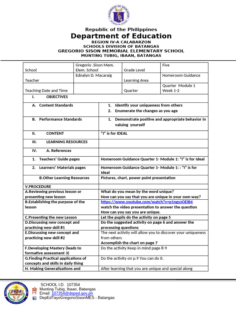 Q1-HG-Lesson-plan | PDF | Learning | Teachers
