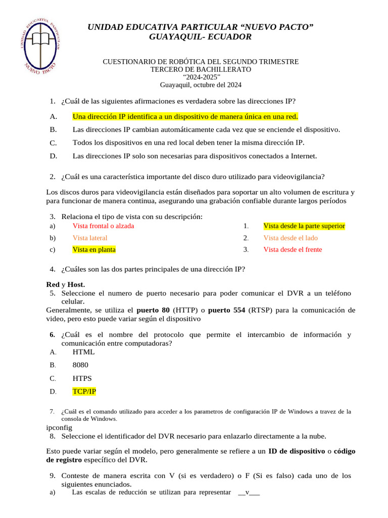 Examene 2024 25 Robotica 3.2 Cuestionario-5041729194345 Victoria | PDF | Protocolos de internet ...