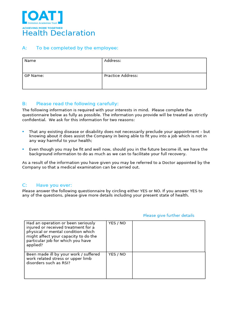 Health Declaration Form | PDF | Mental Disorder | Epidemiology