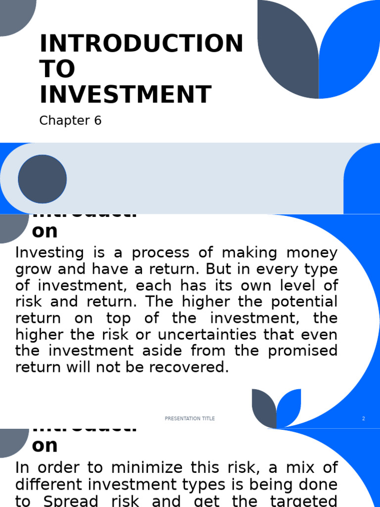 Introduction To Investment | PDF | Investing | Financial Risk