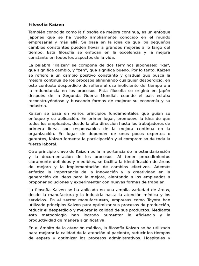 Filosofía Kaizen: Mejora Continua Empresarial | PDF | Calidad ...
