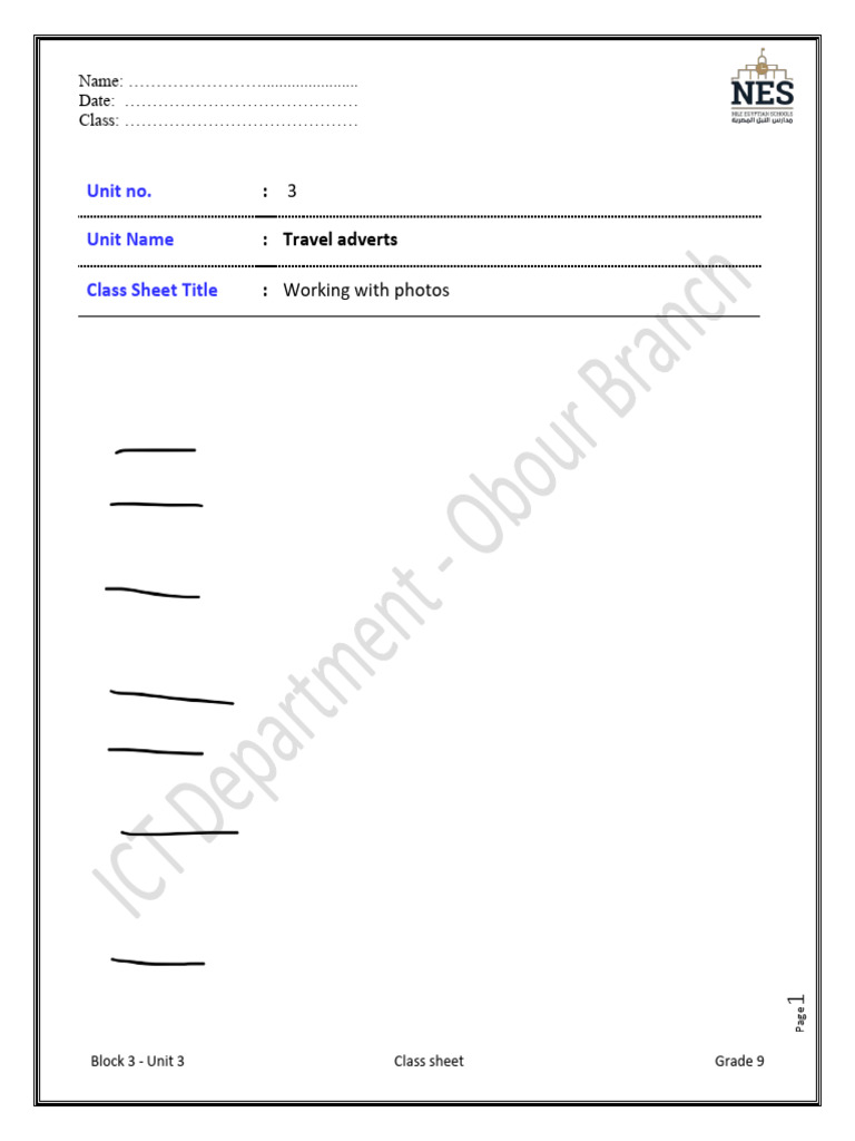 ICT G9 B3 U3 Class Sheet Working With Photos | PDF | Multidimensional Signal Processing ...