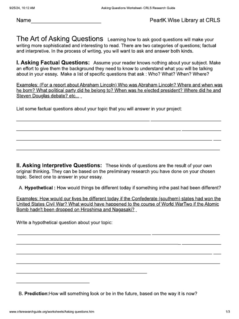 Thesis Question Worksheet (Not Taking Ownership) | PDF