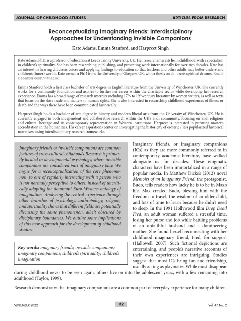 Reconceptualizing Imaginary Friends Interdisciplin | PDF | Mental ...