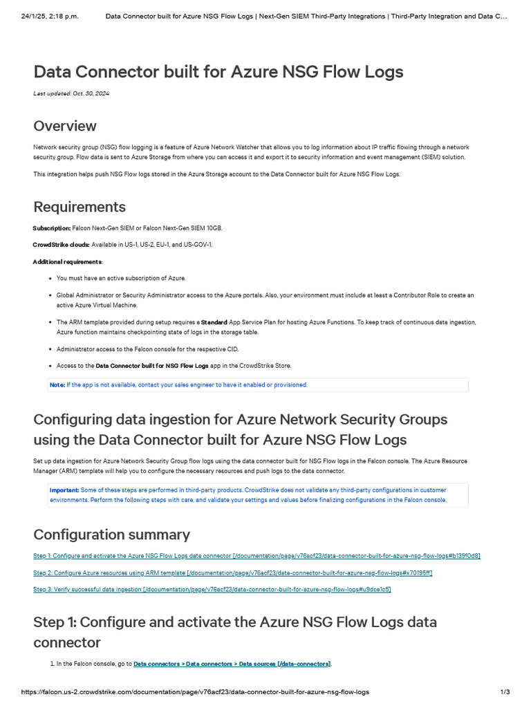 Data Connector Built For Azure NSG Flow Logs | PDF | Microsoft Azure | Computing
