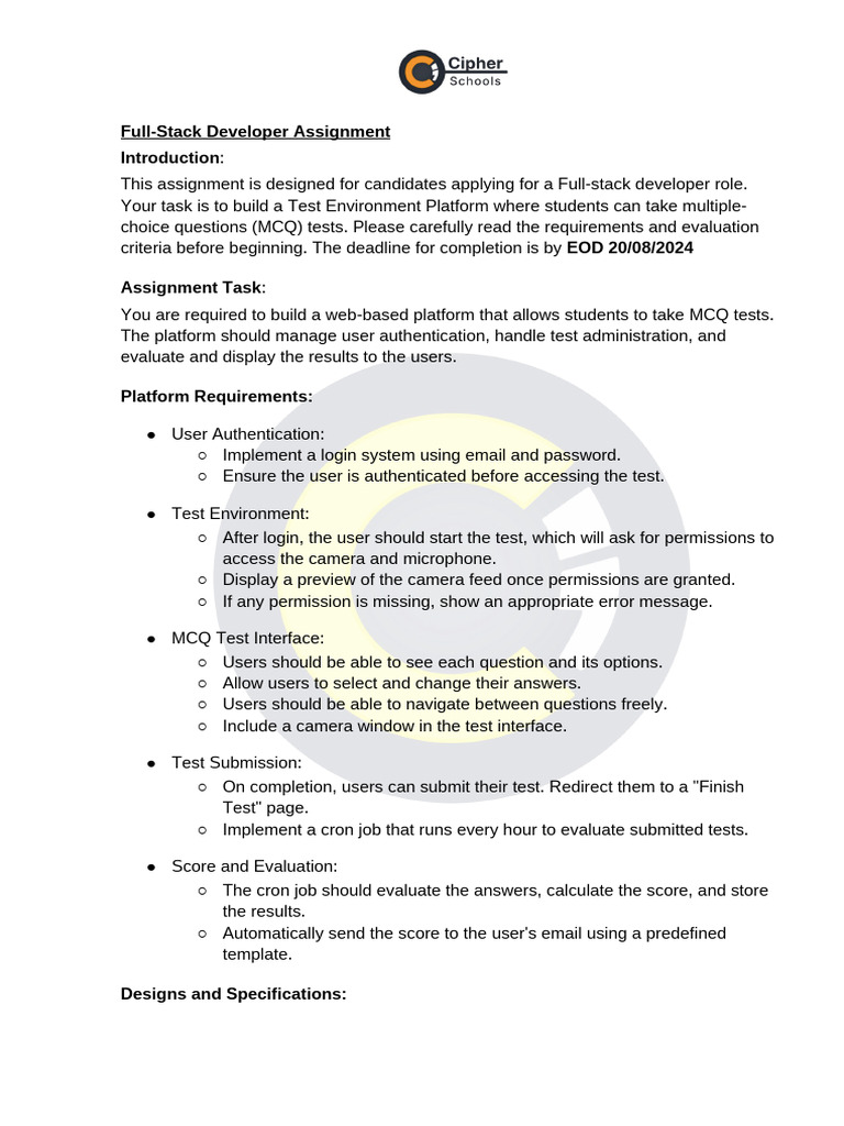 Full Stack Developer Assignment | PDF | Multiple Choice | User (Computing)
