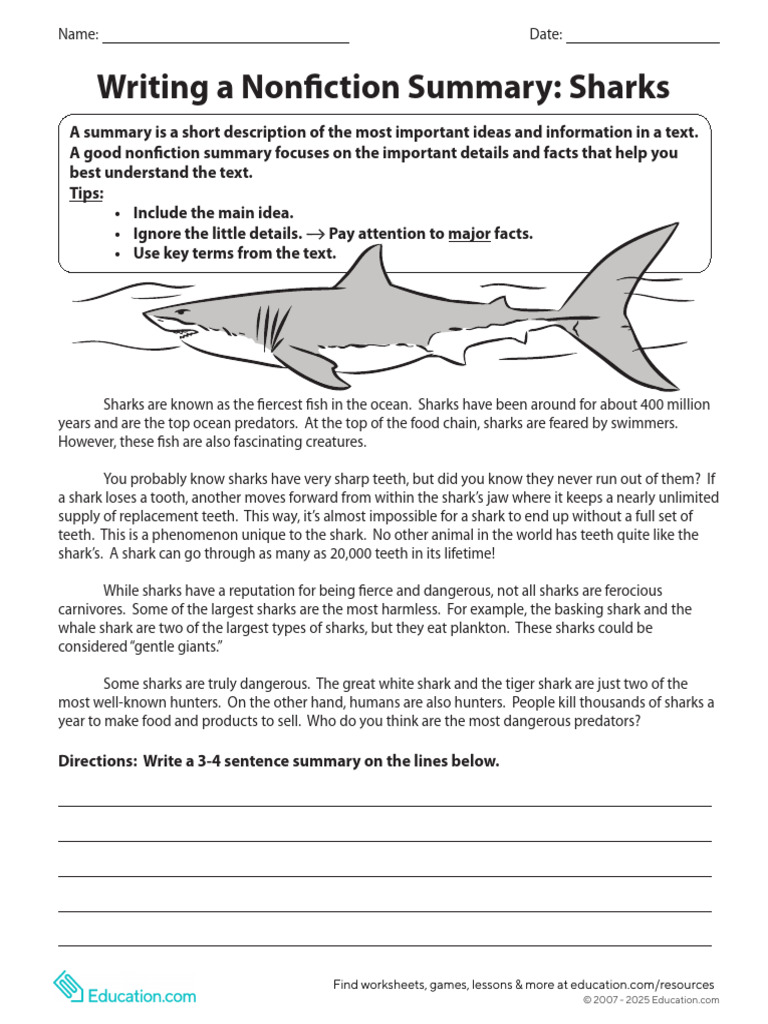 Writing A Nonfiction Summary Sharks | PDF | Sharks | Tooth