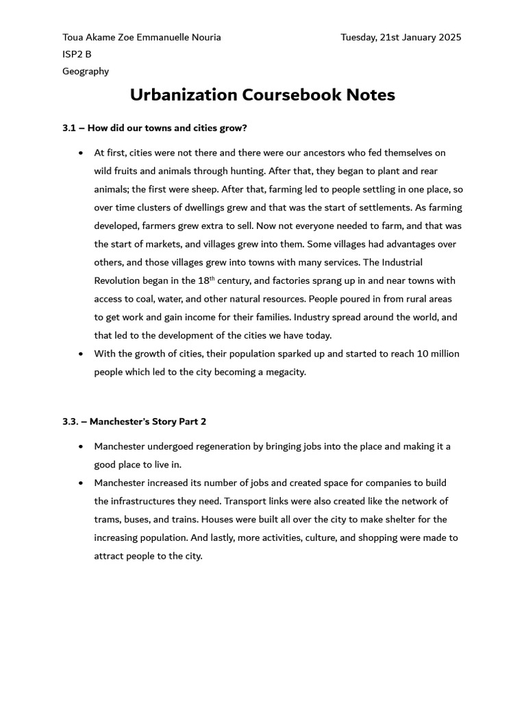 Urbanization Coursebook Notes | PDF