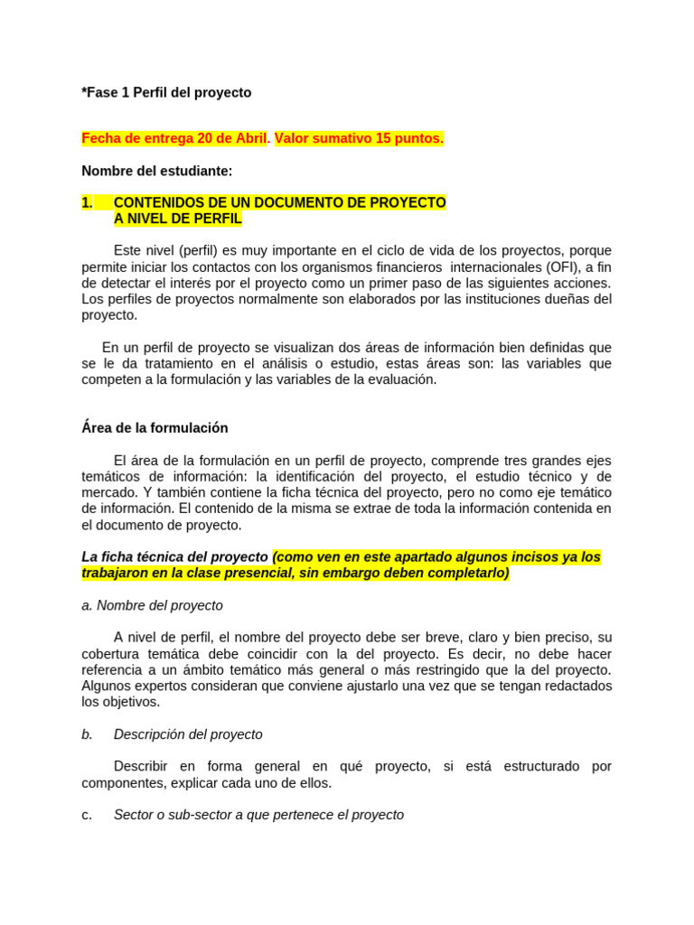 2 Plantilla Fase 1 Perfil del proyecto Fecha de entrega 20 de Abril | PDF | Institución | Economias