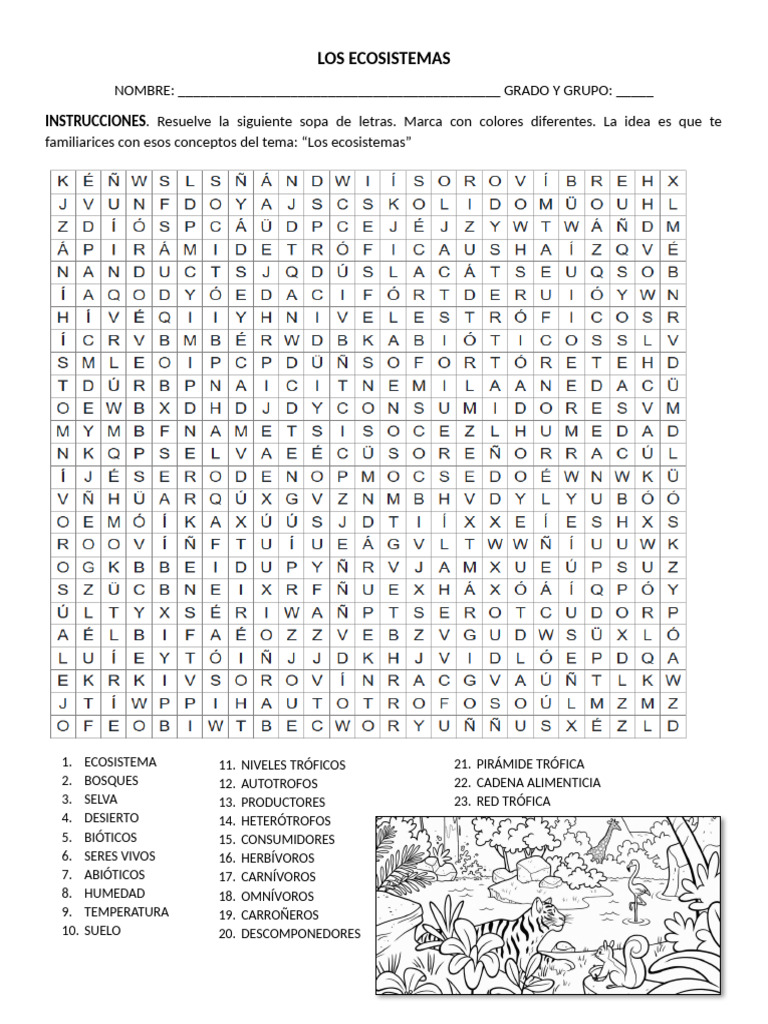 LOS ECOSISTEMAS. Sopa de Letras | PDF