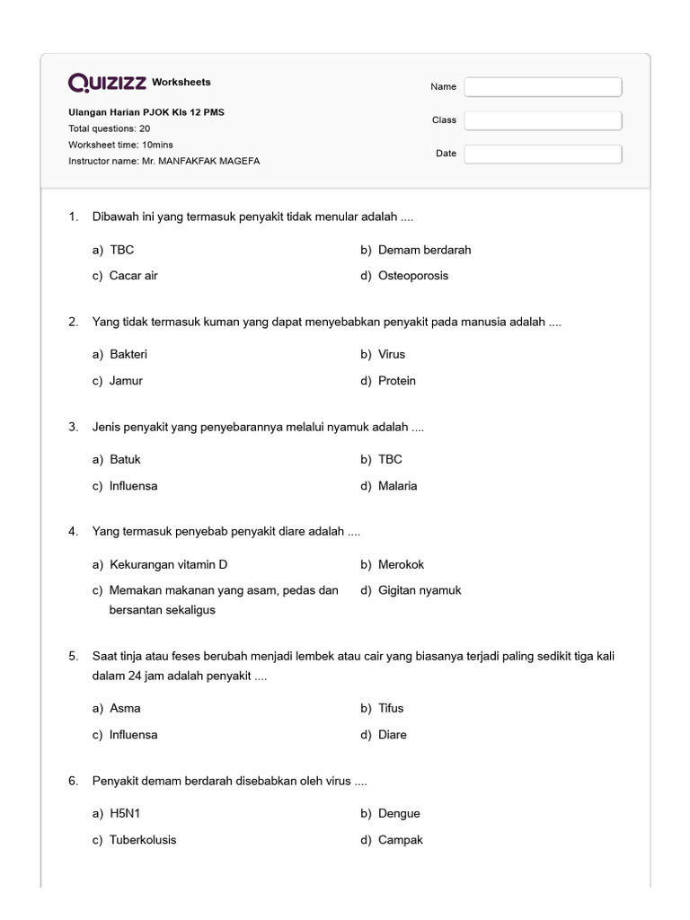 Ulangan Harian PJOK Kls 12 PMS | PDF