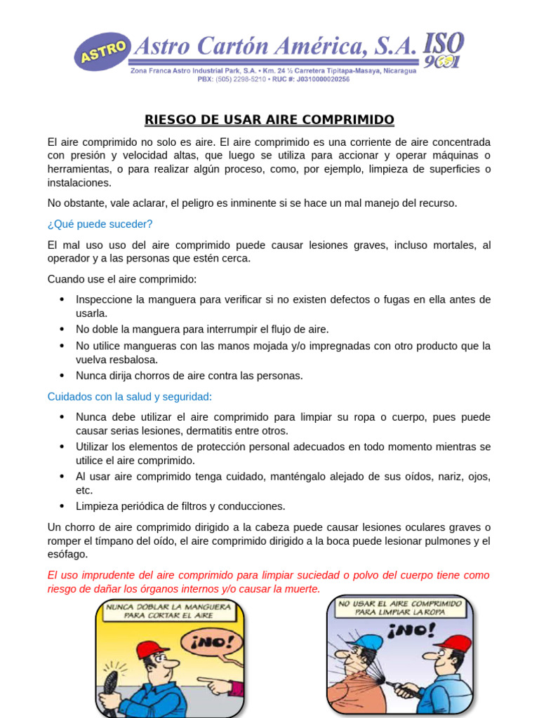 Riesgos y Seguridad del Aire Comprimido | PDF