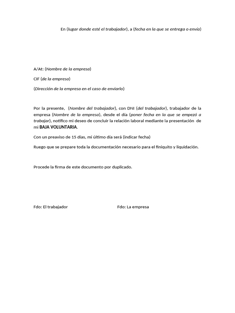 Modelo Carta Baja Voluntaria Epae | PDF