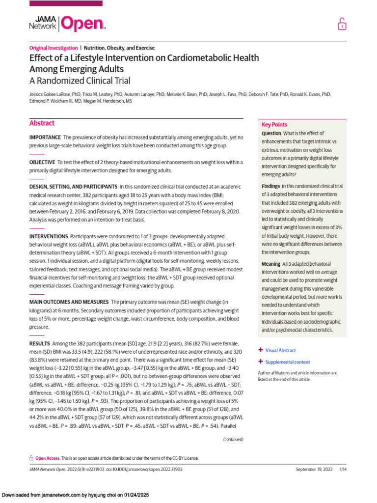 Effect of A Lifestyle Intervention On Cardiometabolic Health Among ...