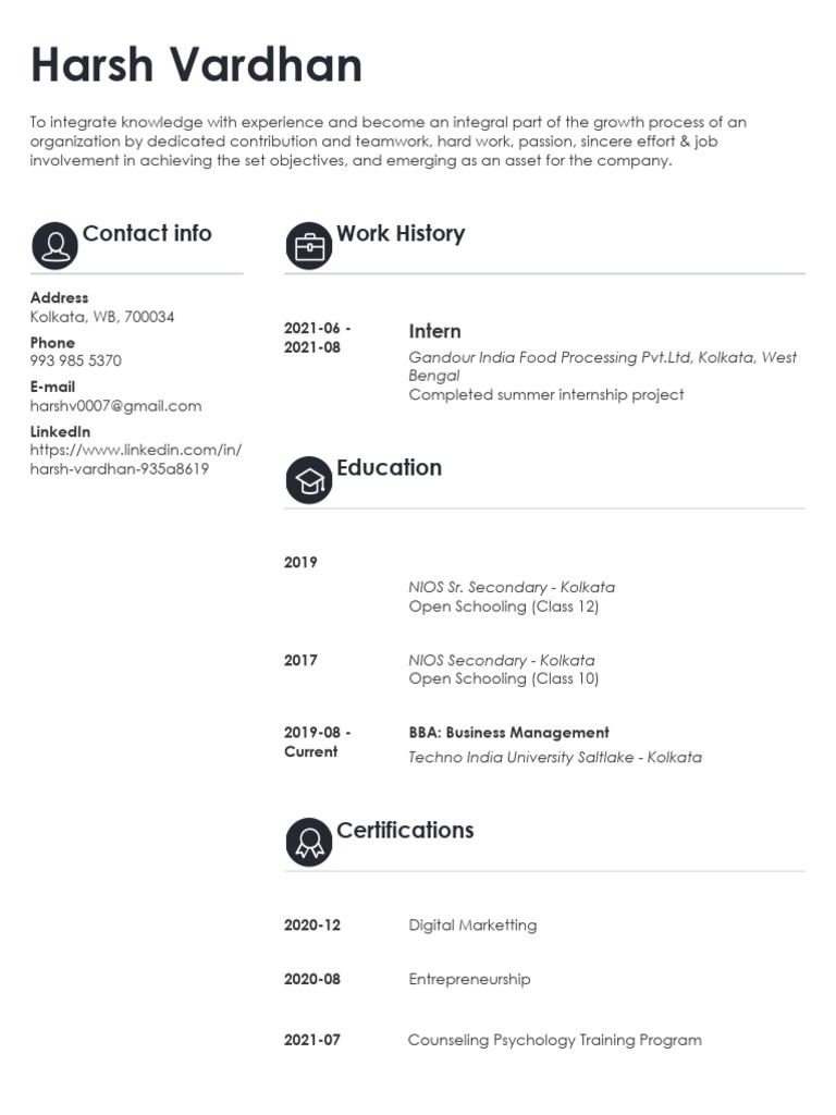 Harsh Vardhan: Contact Info Work History | PDF