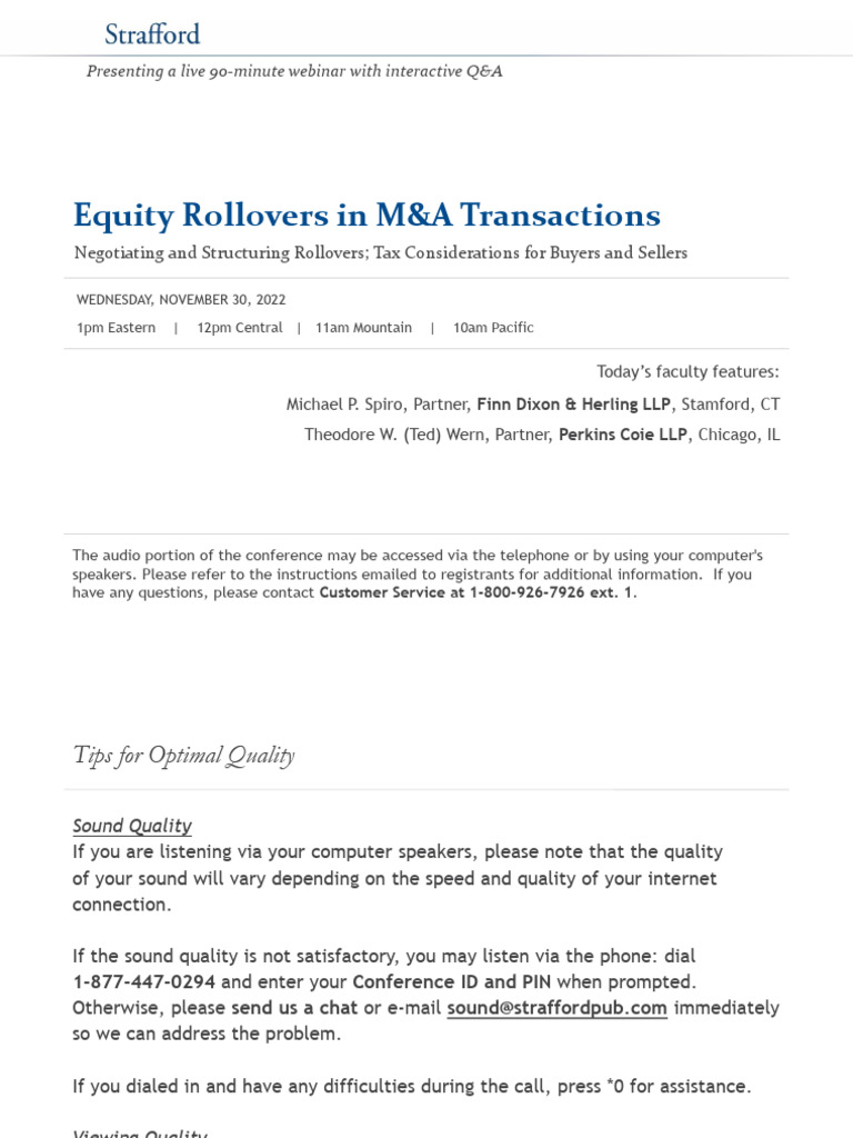 Equity Rollovers in M&A Transactions | PDF | S Corporation | Stocks
