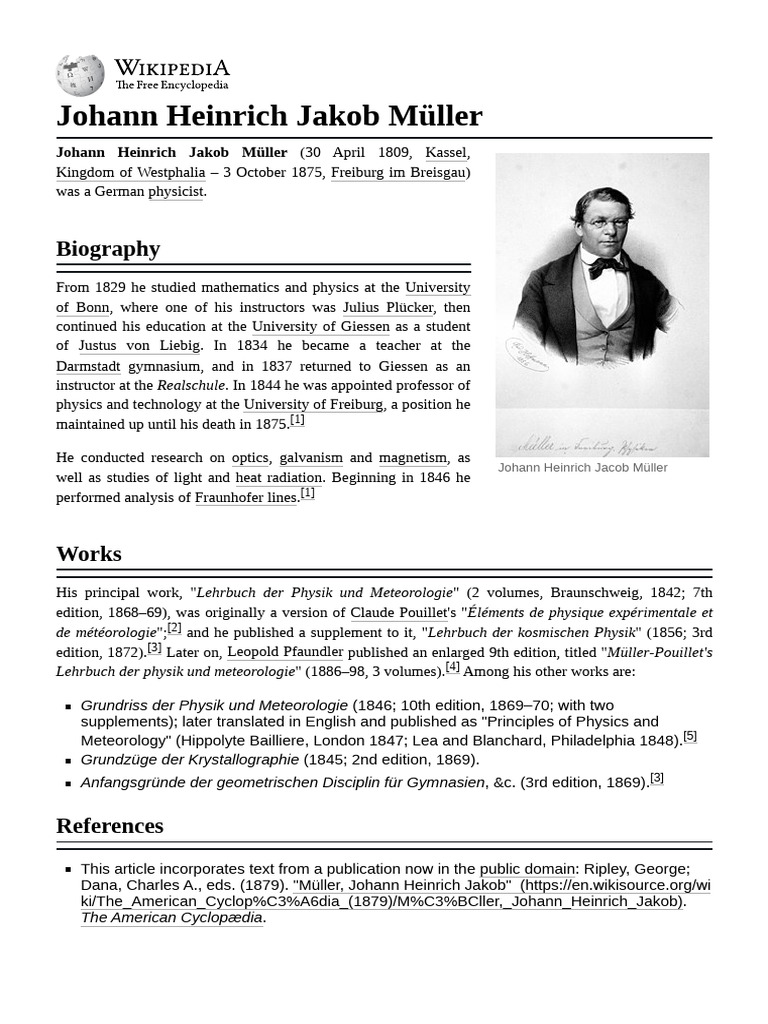 Johann Heinrich Jakob Müller Biography | PDF