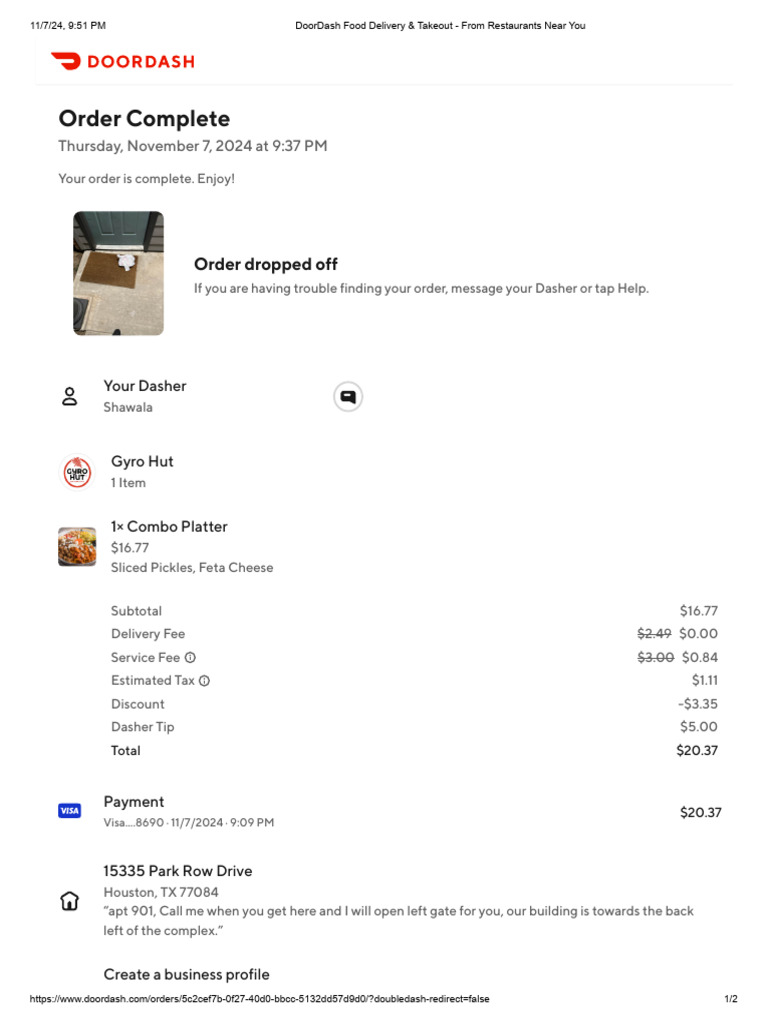 DoorDash Order Confirmation Details | PDF | Foods | Service Industries