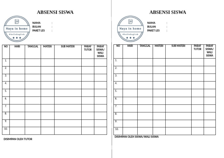 Absensi Les Naya in Home | PDF