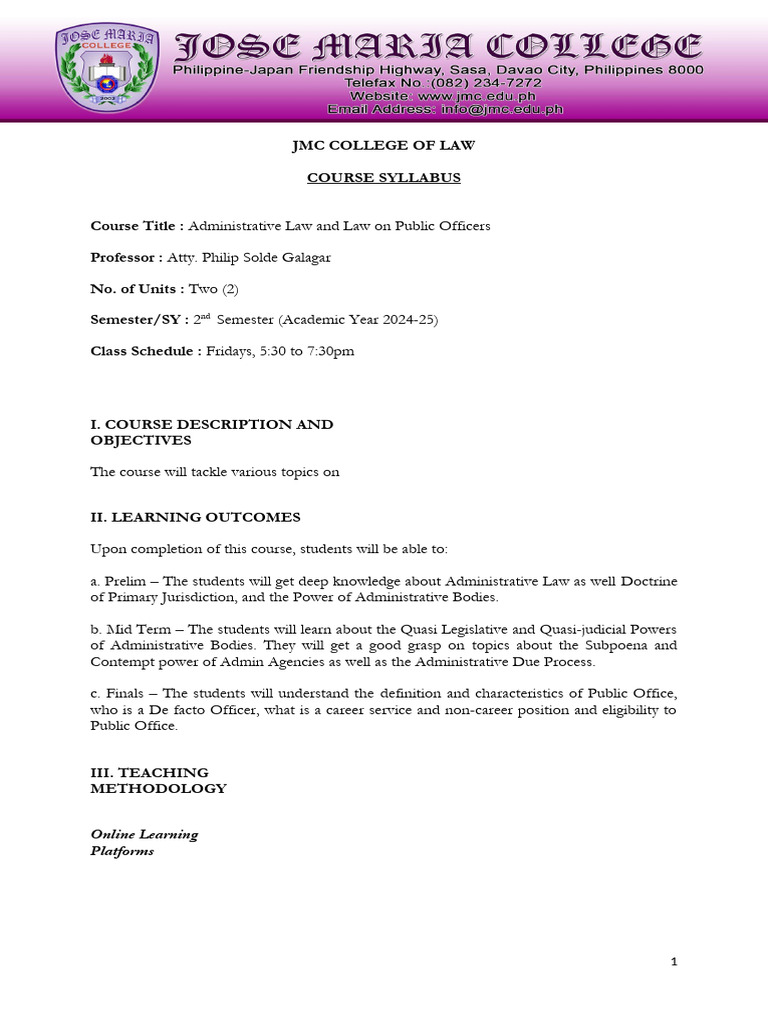 Administrative Law Course Syllabus | PDF | Administrative Law | Justice