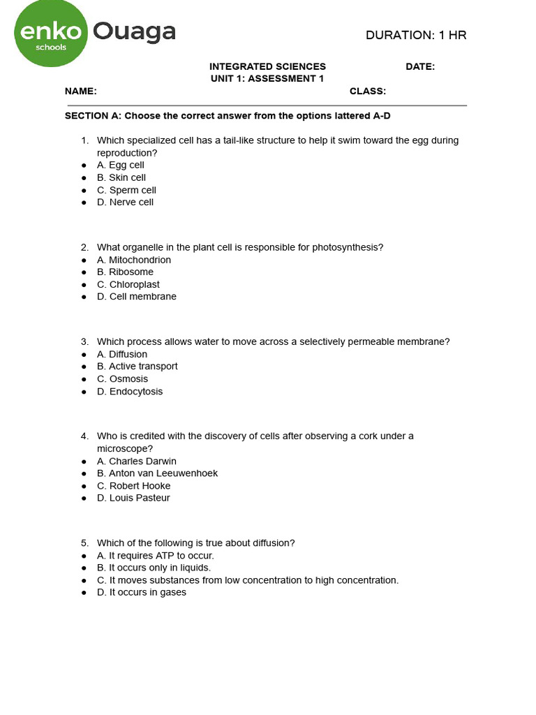 My 2 Integrated Sciences Assessment 1 | PDF | Cell (Biology) | Cell ...
