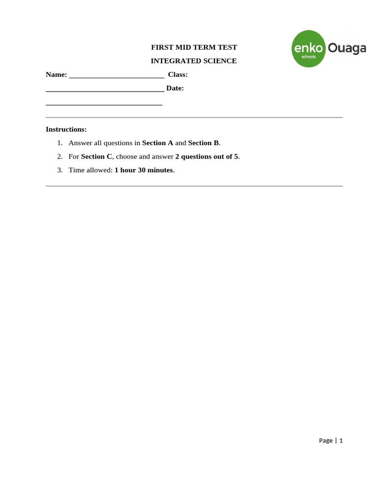 Integrated Science Midterm Test Guide | PDF | Cell (Biology) | Cytoplasm