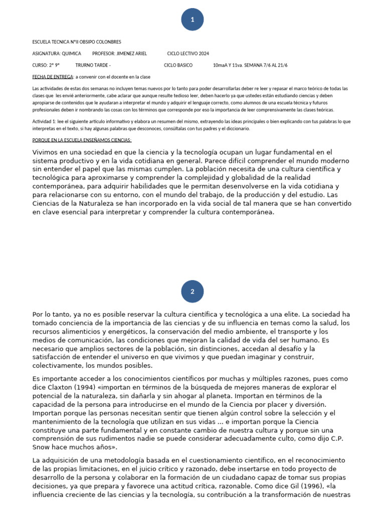2º 9º - 10ma y 11va SEMANA ESC - TECNºII OBSIPO COLONBRES | PDF | Gases ...