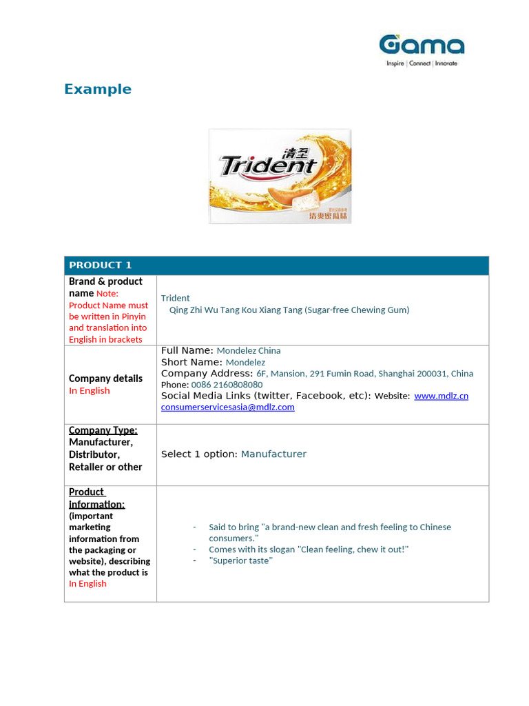 GAMA Report Form - Example | PDF | Taste | Glycerol