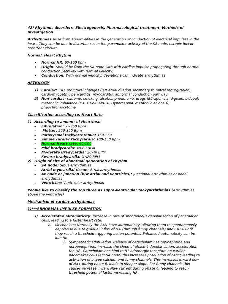 42) Rhythmic Disorders - Electrogenesis J Pharmacological Treatment J ...
