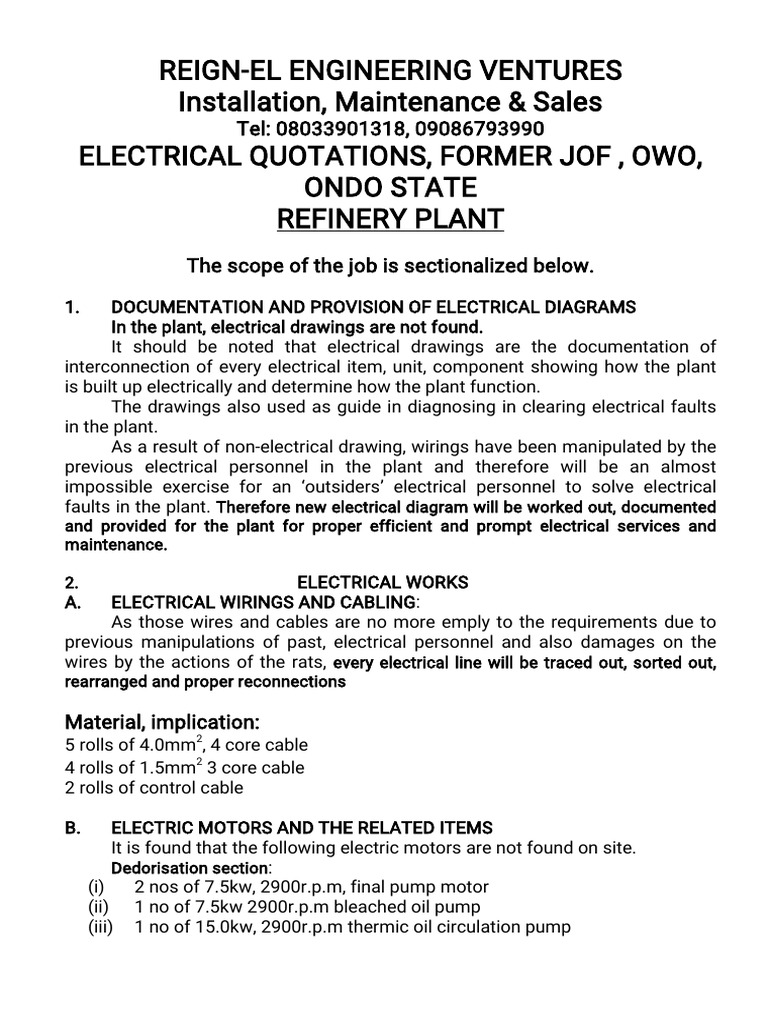 Reign-El Engineering Ventures Electrical Quotations | PDF