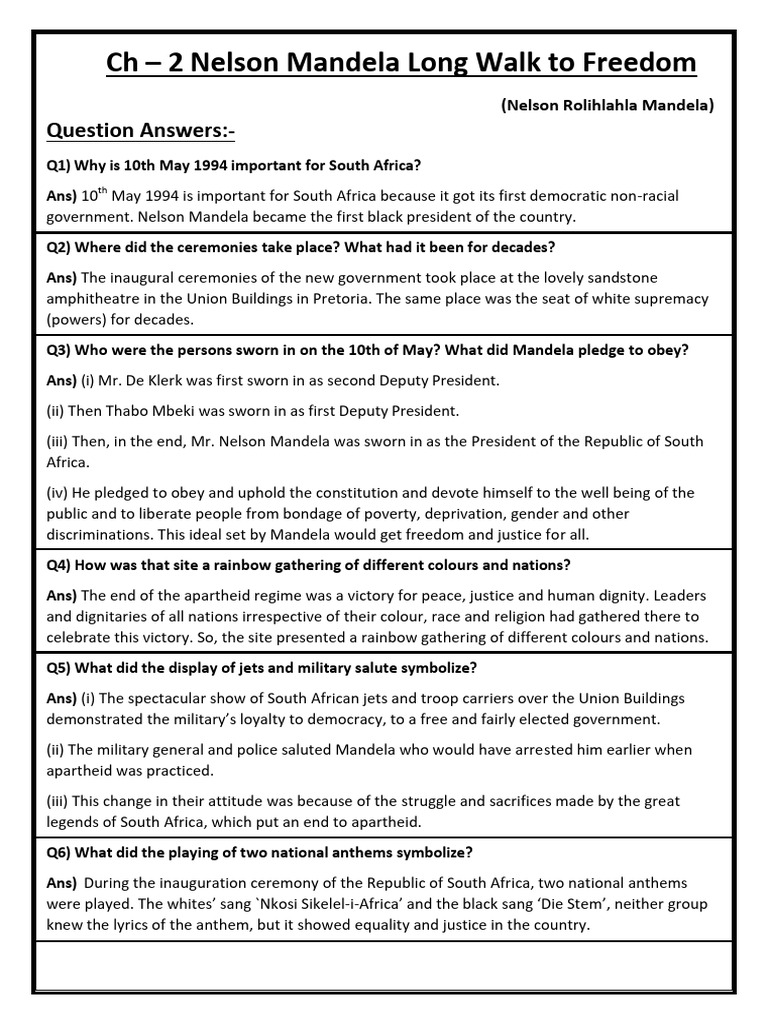 Nelson Mandela Long Walk To Freedom (Notes) (Q1-Q13) | PDF | Nelson ...