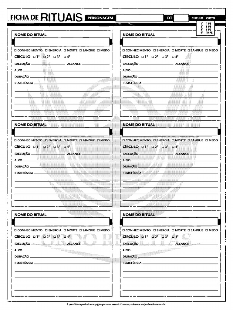 Ficha de Rituais - Ordem Paranormal RPG | PDF