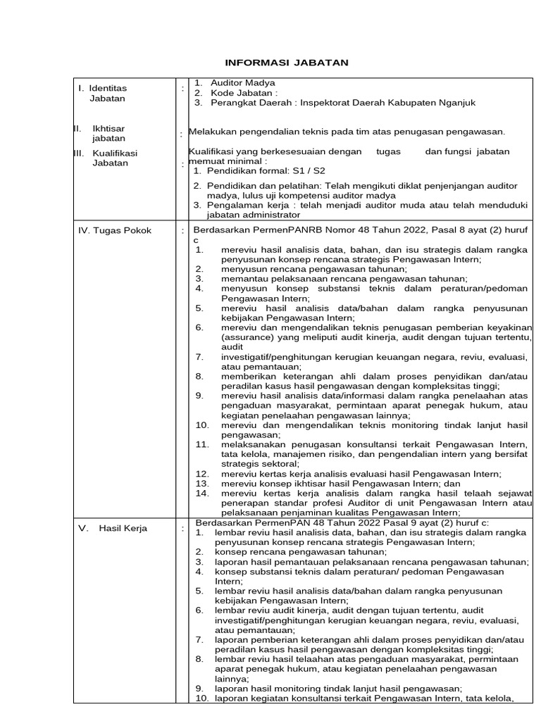 Anjab Abk Madya Menurut Permenpan RB 1 2020 | PDF