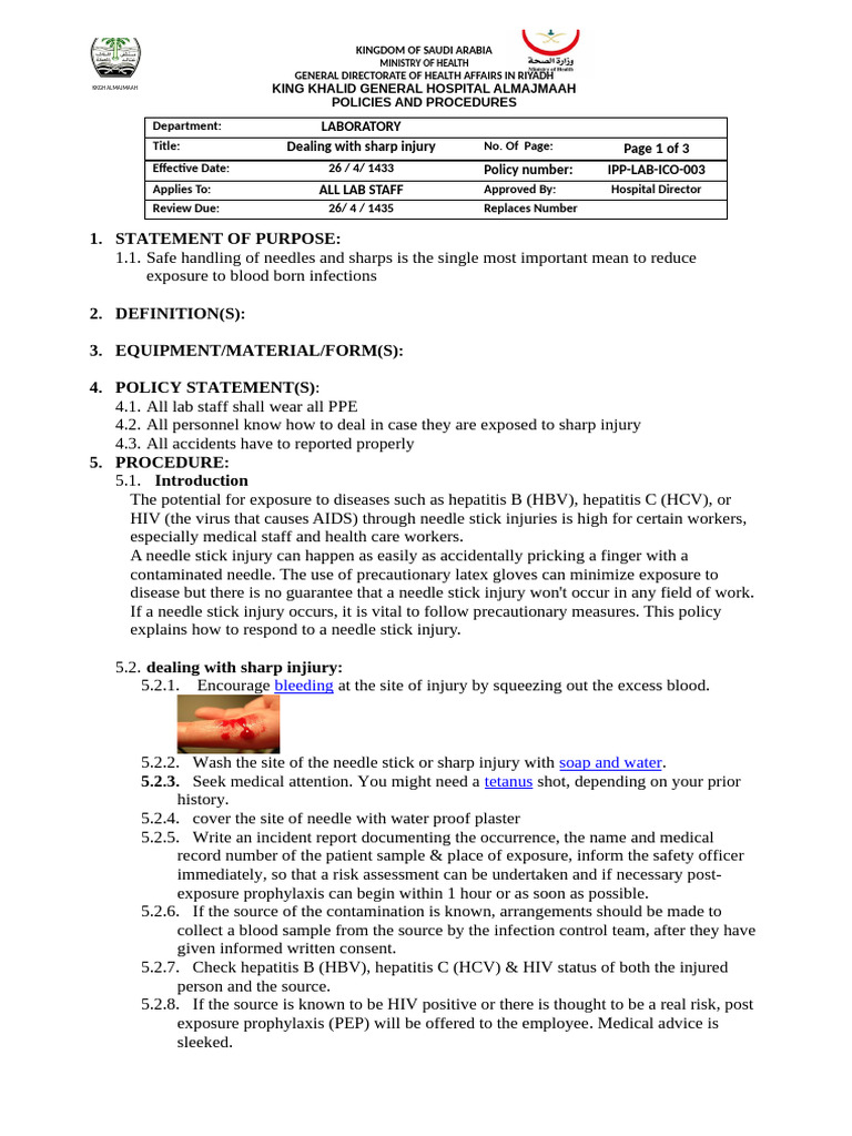 003-Dealing With Sharp Injury | PDF | Public Health | Causes Of Death