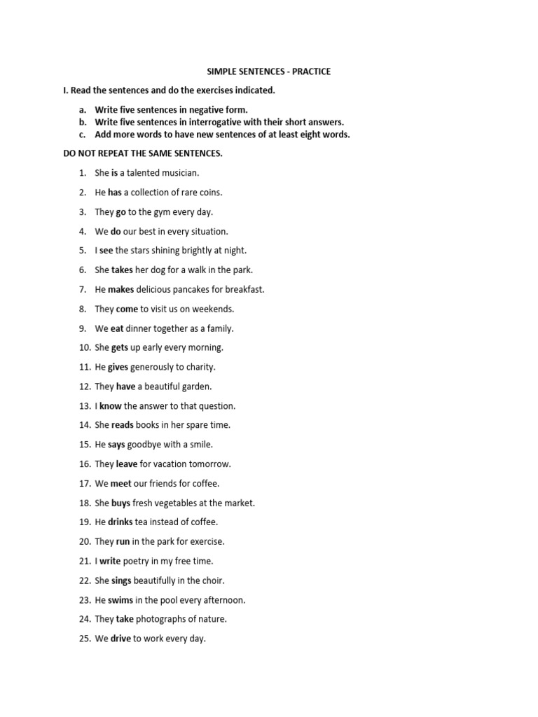 SIMPLE SENTENCES - PRACTICE | PDF | Linguistics | Grammar