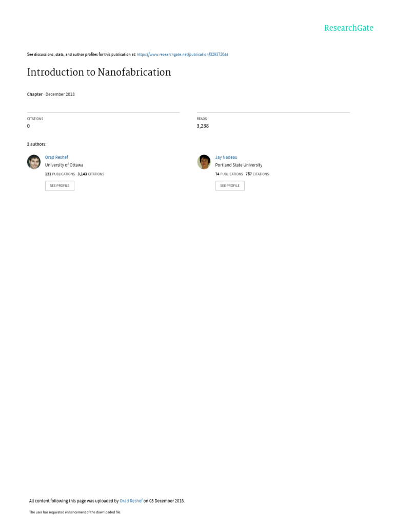 Introduction To Nanofabrication: December 2018 | PDF | Photolithography | Atomic Force Microscopy