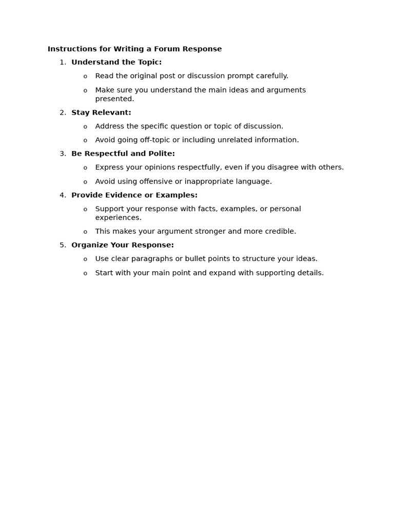 Instructions For Writing A Forum Response | PDF