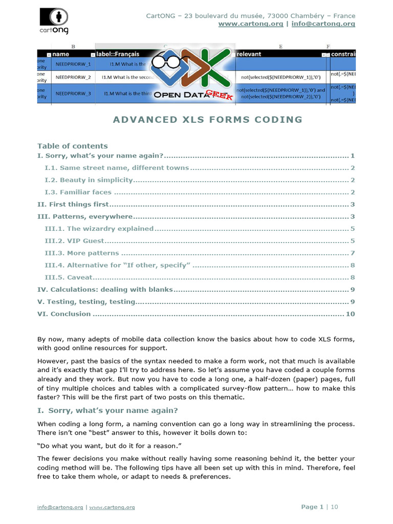 2015 CartONG Advanced XLS Forms Coding Part 1 | PDF | Microsoft Excel | Computing