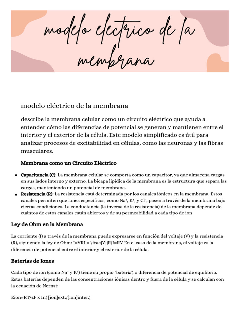 Modelo Electrico de Membrana | PDF | Potencial de membrana | Canal de iones
