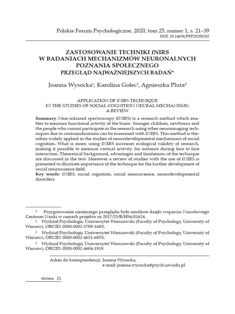 Zastosowanie Techniki FNIRS W Badan | PDF