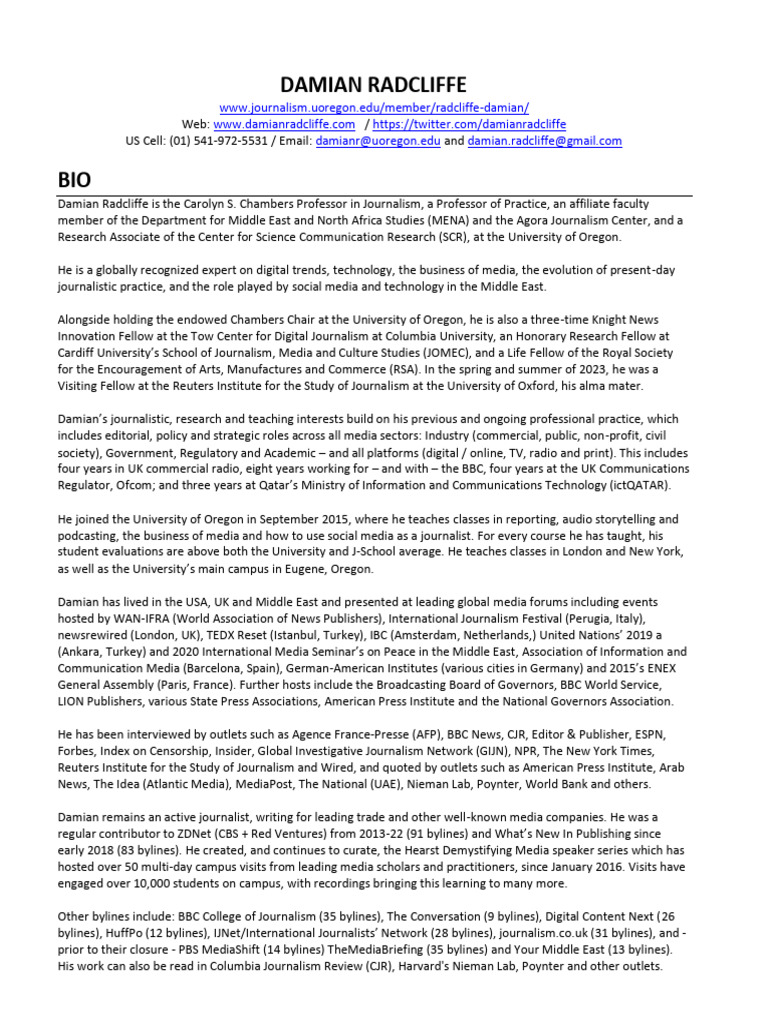 Damian Radcliffe CV Jan 2025 | PDF | Journalism | News