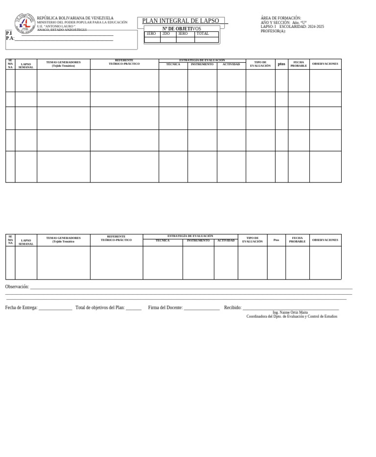 FORMATO DE PLANIFICACION | PDF