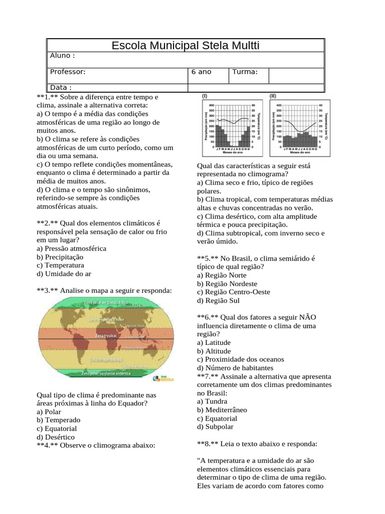 AV3 Geografia 6 Ano III Unidade | PDF | Clima | Clima